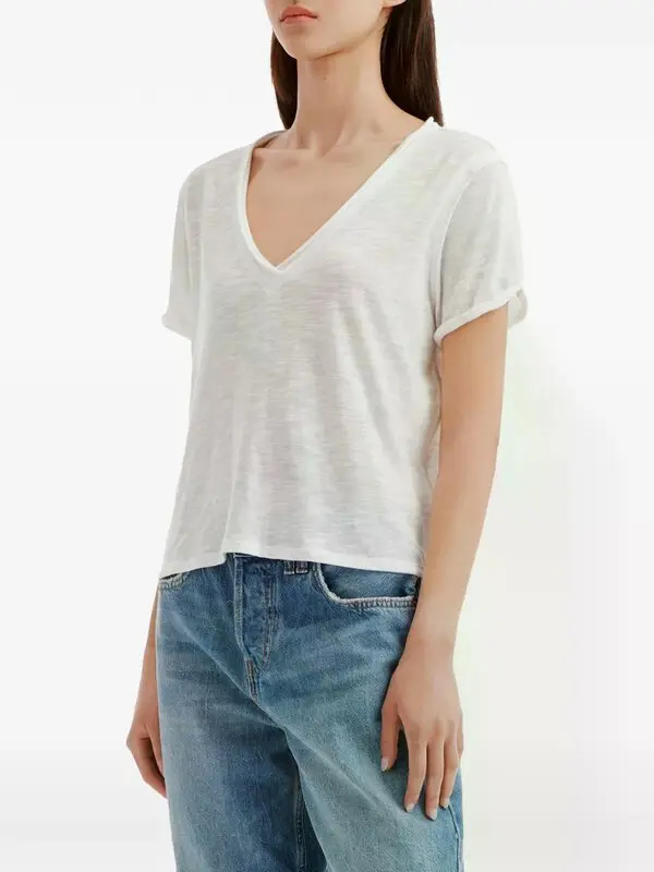 Free People V-neck Slub-texture T-shirt - White
