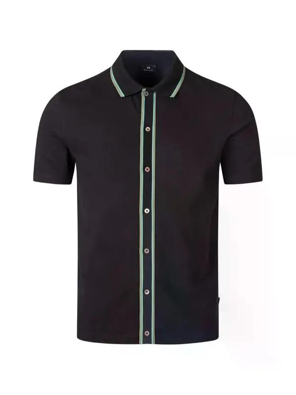 Paul Smith Stripe-trim Button-through Polo Shirt - Black