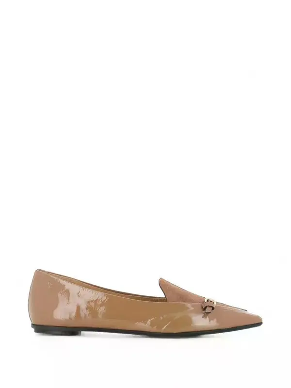 DEL CARLO Buckle-detail Pointed-toe Ballet Flats - Neutrals