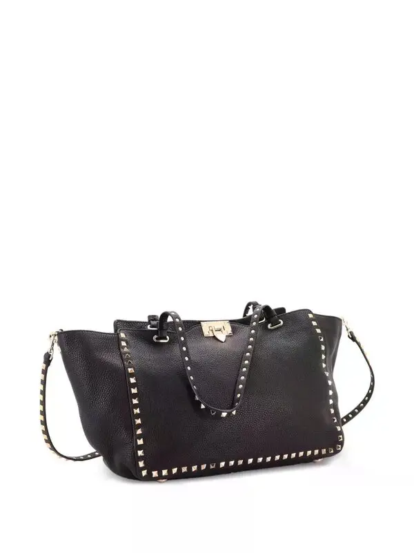 Valentino Garavani Rockstud Pebbled Leather Medium Tote Bag - Black