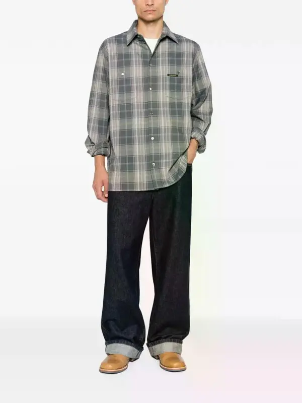 GOLDEN GOOSE Check-pattern Logo-patch Shirt - Grey