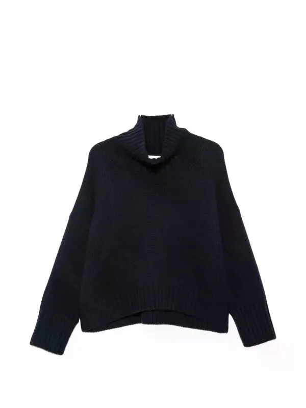 Soft Goat Roll-neck Ribbed-trim Sweater - Blue