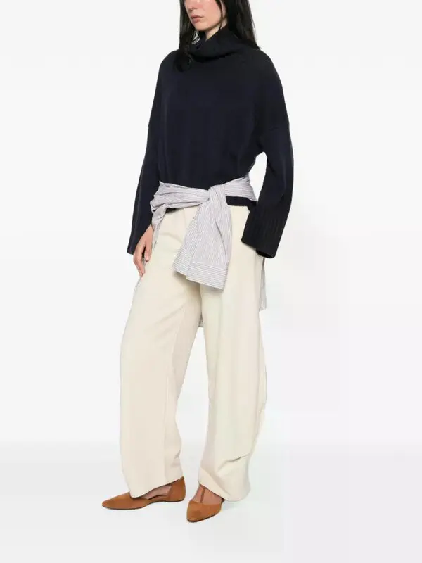 Soft Goat Roll-neck Ribbed-trim Sweater - Blue