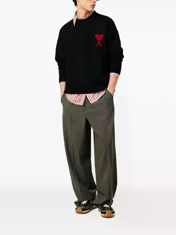 AMI Paris Crew Neck Wool Sweater With De Coeur