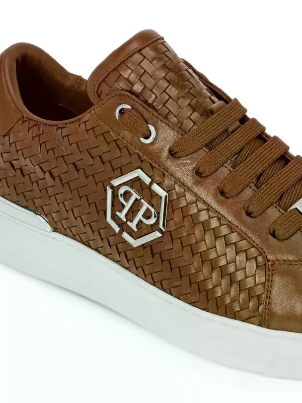 Philipp Plein Weaved Leather Sneakers Hexagon