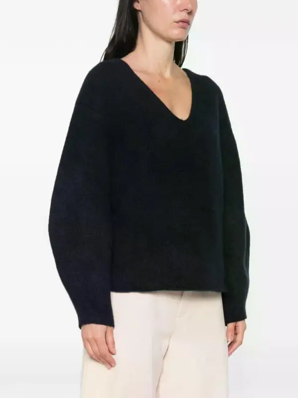 Soft Goat V-neck Raglan-sleeve Sweater - Blue
