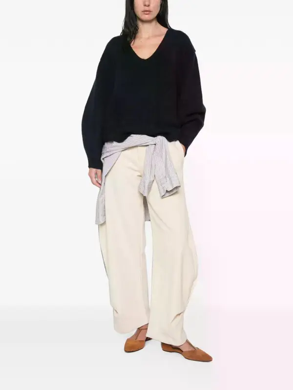 Soft Goat V-neck Raglan-sleeve Sweater - Blue