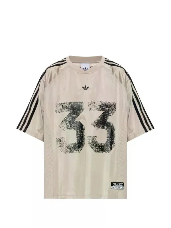 Adidas Number-print Mesh-panel T-shirt - Neutrals