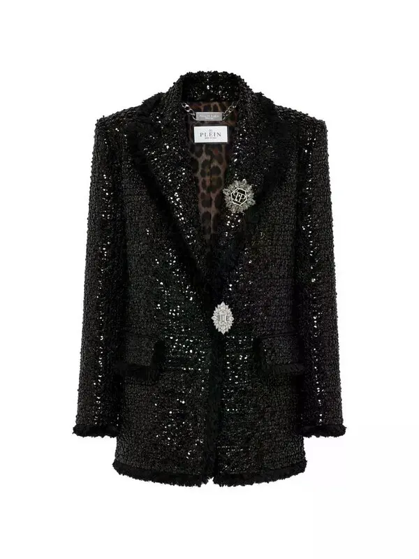 Philipp Plein Tweed Boyfriend's Fit Blazer Paillettes - Black