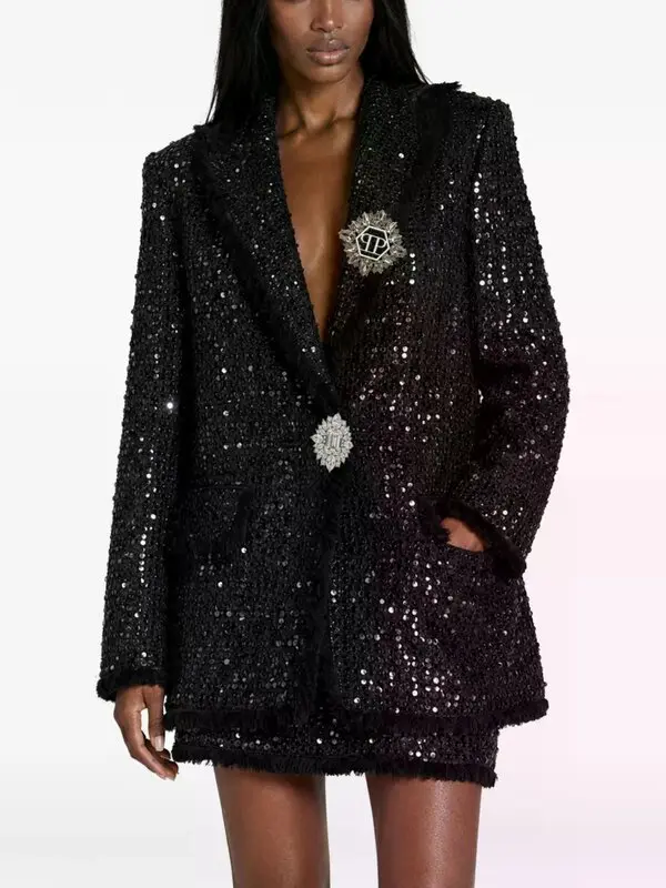 Philipp Plein Tweed Boyfriend's Fit Blazer Paillettes