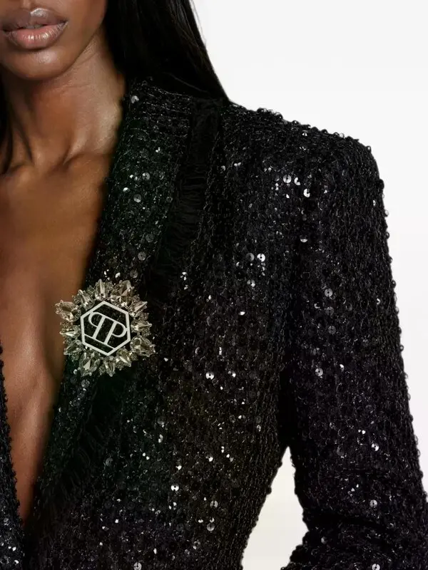 Philipp Plein Tweed Boyfriend's Fit Blazer Paillettes