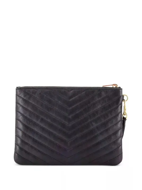 Saint Laurent Matelasse Chevron Leather Small Wristlet Pouch - Black