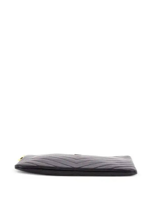 Saint Laurent Matelasse Chevron Leather Small Wristlet Pouch - Black