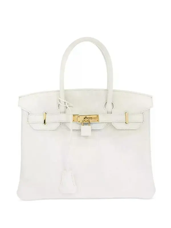 Hermès 2015 Taurillon Clemence Birkin 30 Tote Bag - White