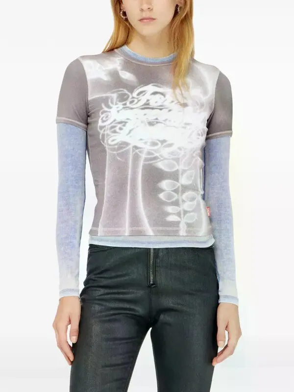 DIESEL® Top In Ribbed Jersey With Graphic Print