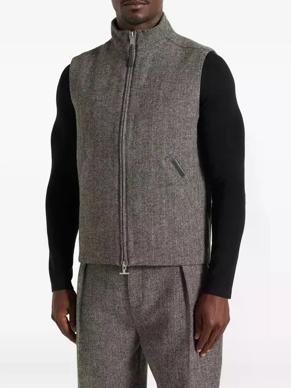 Manière De Voir Levi In Herringbone Wool Zip Gilet - Grey