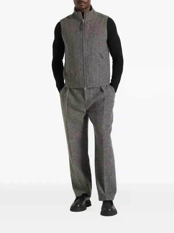 Manière De Voir Levi In Herringbone Wool Zip Gilet