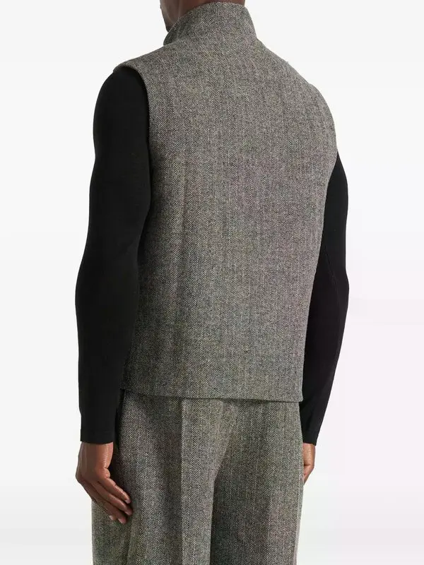 Manière De Voir Levi In Herringbone Wool Zip Gilet