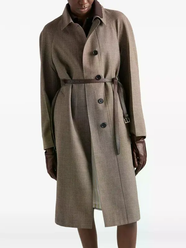Prada Single-breasted Houndstooth Check Wool Coat