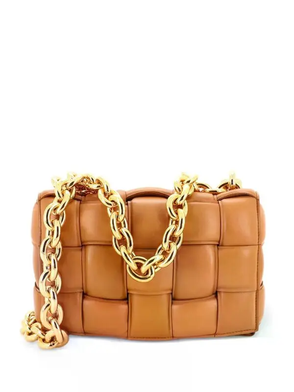 Bottega Veneta Cassette Chain Padded Maxi Intrecciato Leather Cross Body Bag - Brown