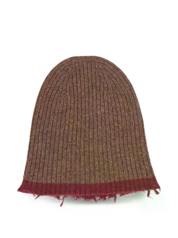 UMA WANG Distressed-effect Ribbed-knit Beanie Hat - Brown