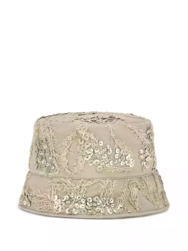 Brunello Cucinelli Sequin-embellished Frayed Bucket Hat - Neutrals
