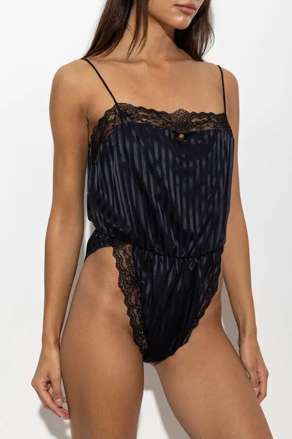 Versace Silk Bodysuit With Lace Trim