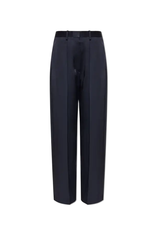 Victoria Beckham Satin Pleated Pants - Navy Blue