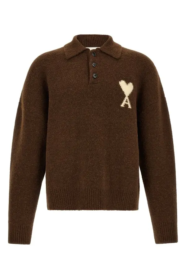 AMI Paris De Coeur' Polo Shirt - Brown