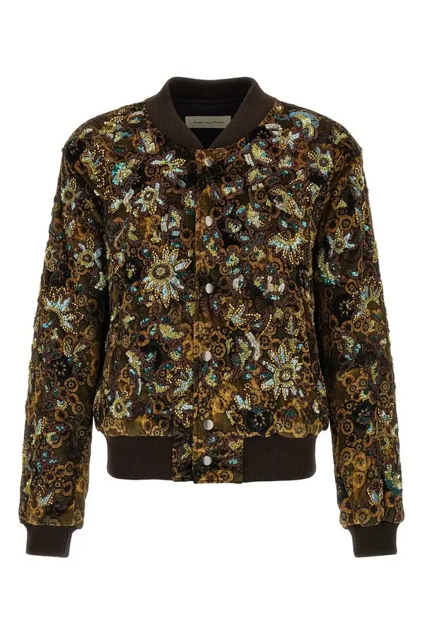 Dries Van Noten Valtor' Bomber Jacket With Embroideries And Beads - Brown