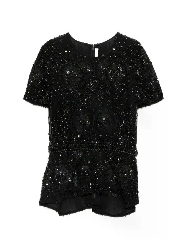 Naeem Khan Bead-embellished Peplum Top - Black