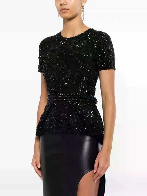 Naeem Khan Bead-embellished Peplum Top