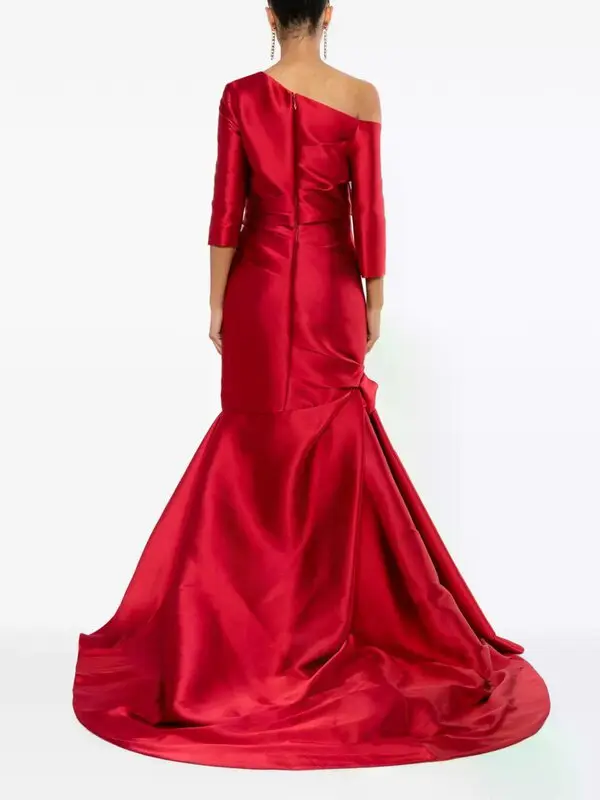 Monique Lhuillier Asymmetric-neckline Ruched Gown