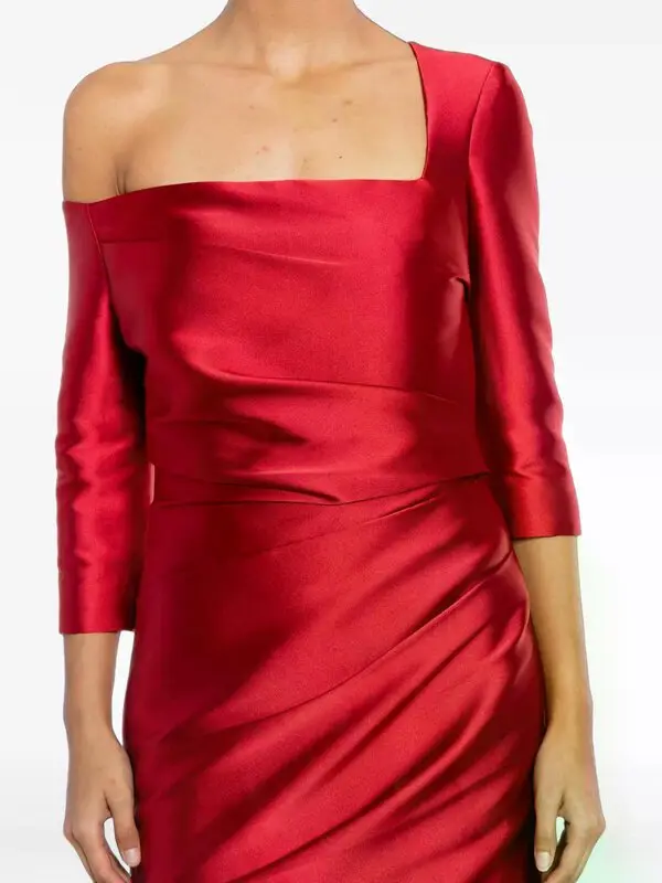 Monique Lhuillier Asymmetric-neckline Ruched Gown