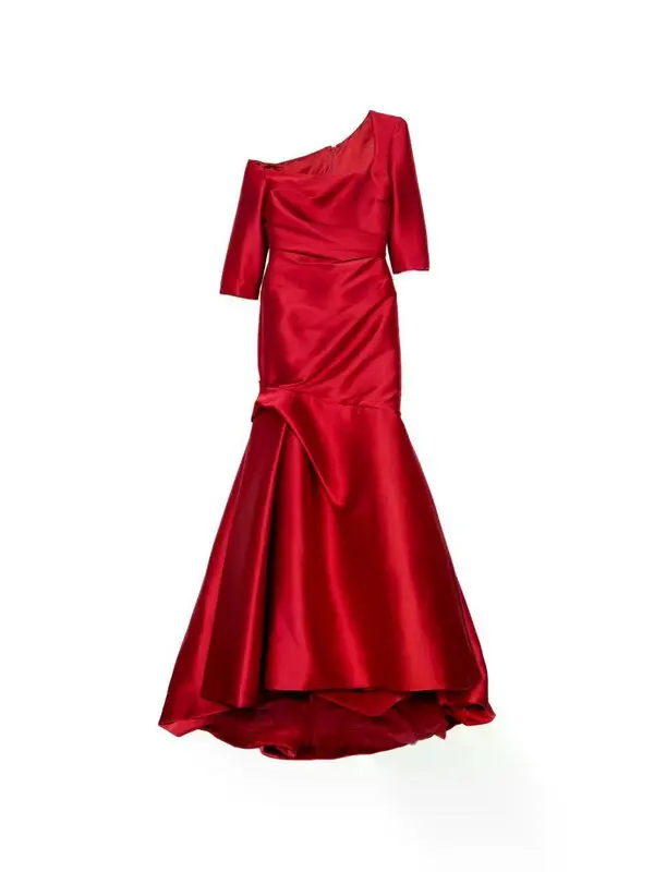 Monique Lhuillier Asymmetric-neckline Ruched Gown - Red
