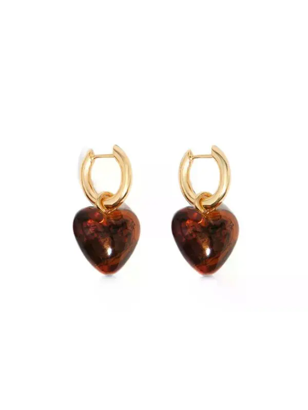 Bimba Y Lola Hoop Earrings With Amber Resin Heart - Gold