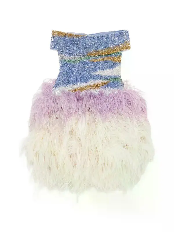 GEORGES HOBEIKA Embellished Feather-skirt Dress - Neutrals