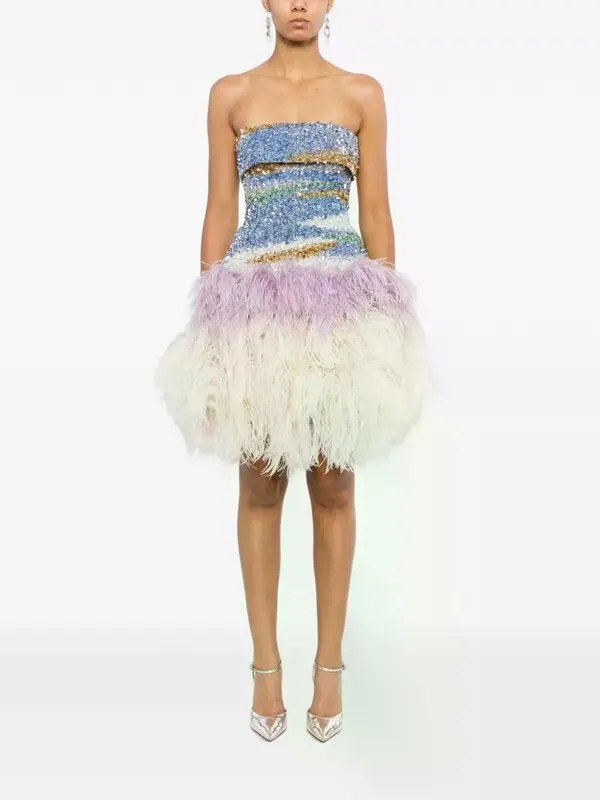 GEORGES HOBEIKA Embellished Feather-skirt Dress