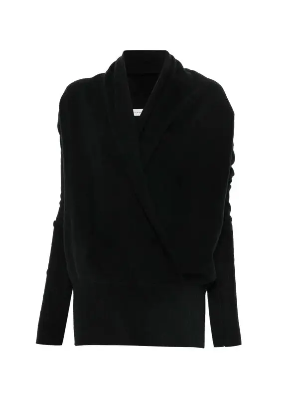 7 For All Mankind Wrap-style Ribbed-trim Sweater - Black