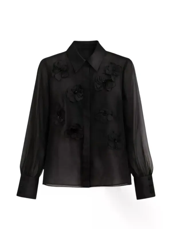 Max Mara Floral-applique Silk Organza Blouse - Black