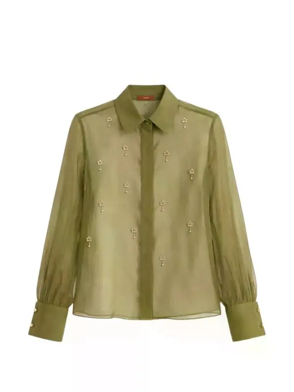 Max Mara Embroidered Silk-organza Shirt - Green