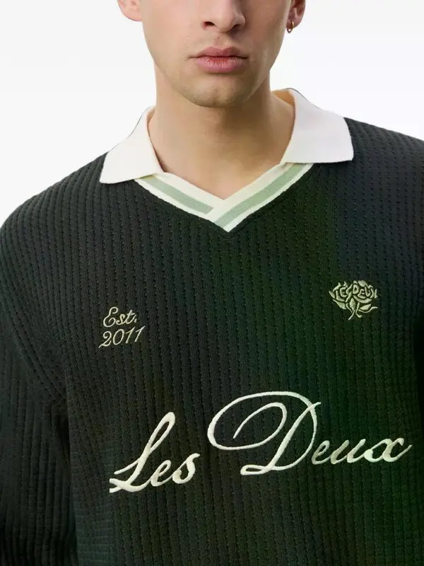 LES DEUX Logo-embroidered Waffle-knit Sweater