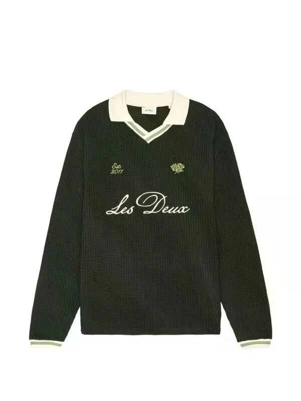 LES DEUX Logo-embroidered Waffle-knit Sweater - Green