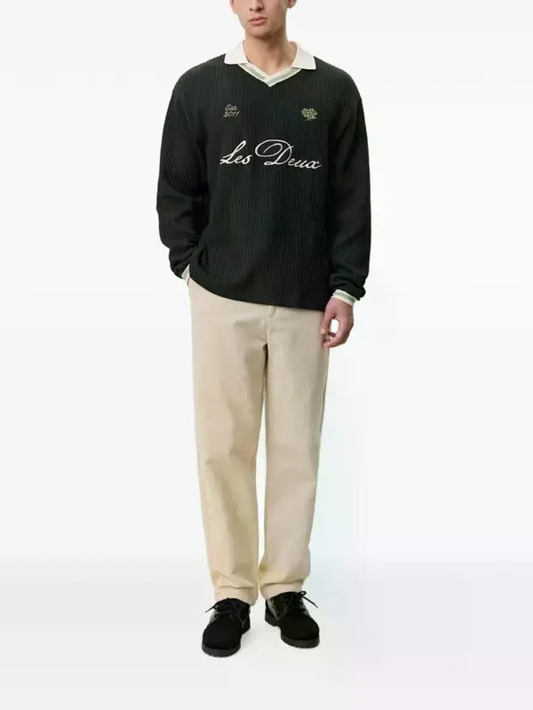 LES DEUX Logo-embroidered Waffle-knit Sweater - Green