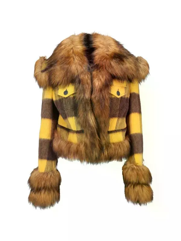 Dsquared2 Faux Fur-trimmed Checked Jacket - Brown