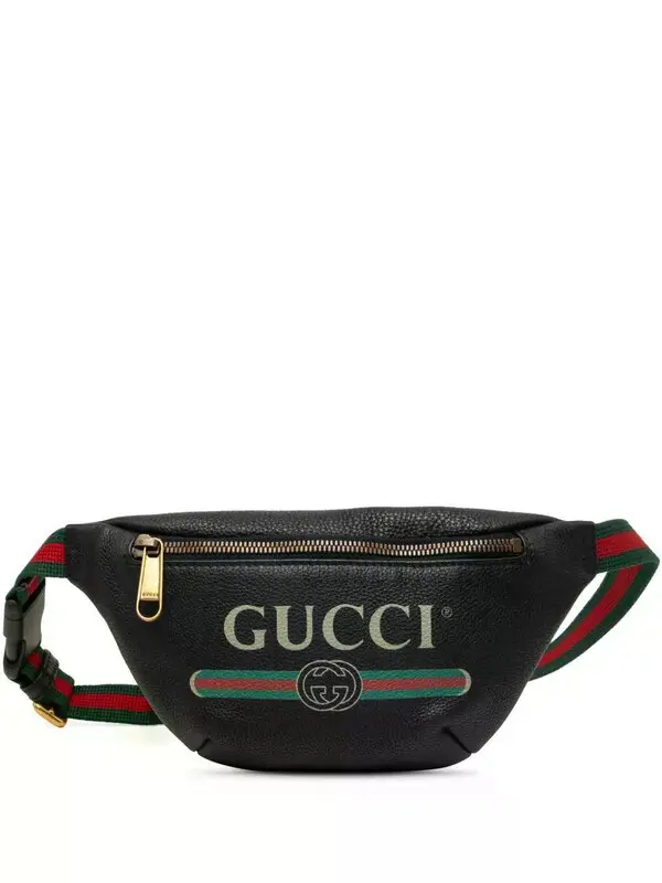 Gucci 2000-2015 Small Grained Calfskin Web Logo Belt Bag - Black