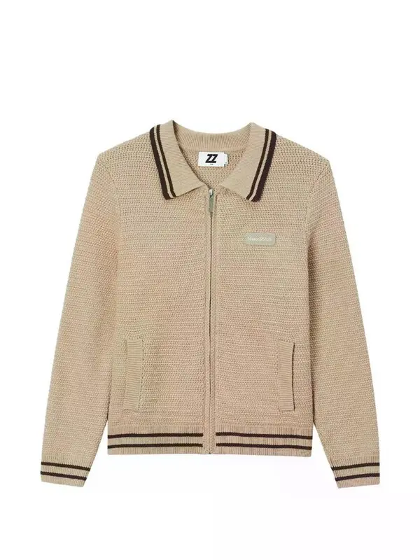 Izzue Striped-trim Zip-up Cardigan - Neutrals