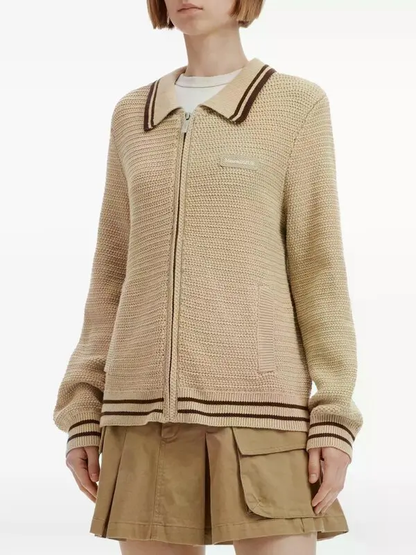 Izzue Striped-trim Zip-up Cardigan