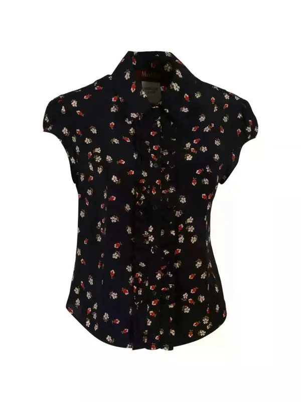 Max Mara Floral-print Ruffled Shirt - Blue