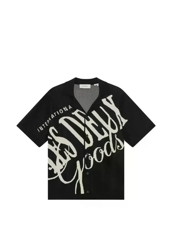 LES DEUX Logo-print Cotton Knitted Shirt - Black